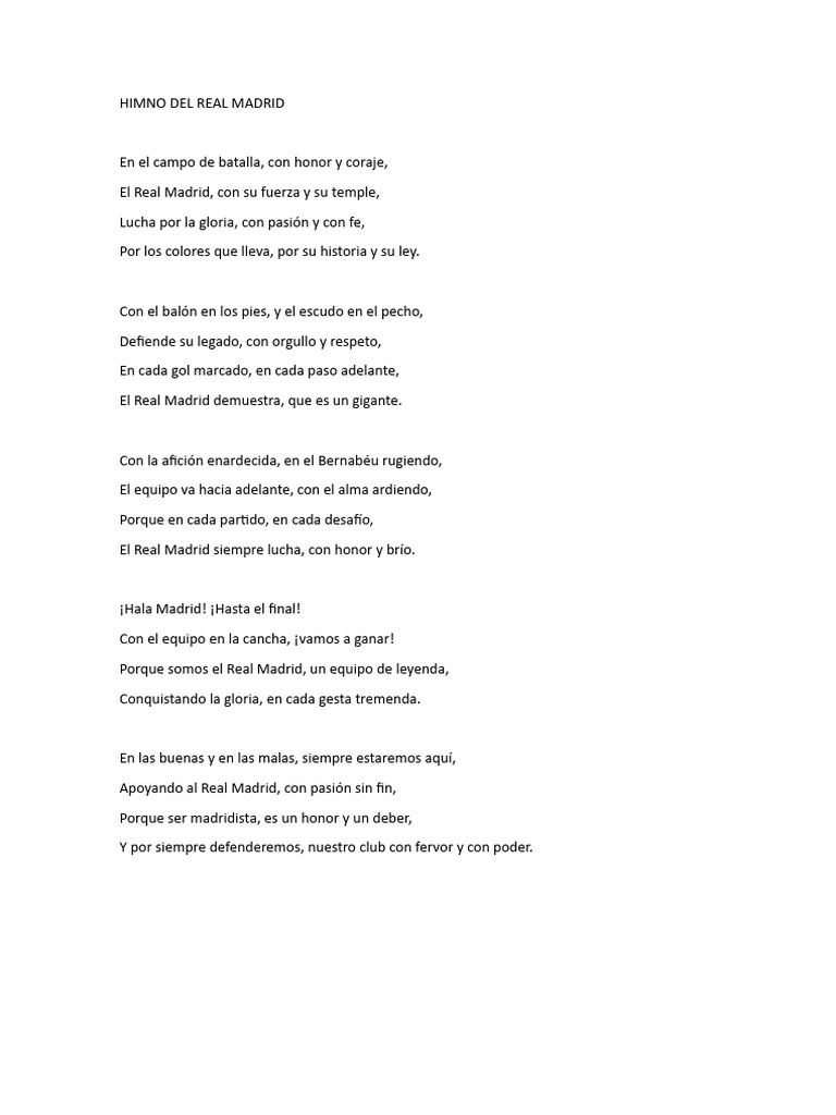 Letra Del Himno Del Real Madrid Pdf