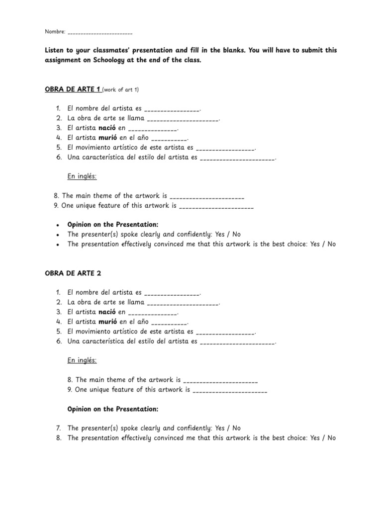 Destiny Cunningham - Art Presentation - Fill in The Blanks | PDF