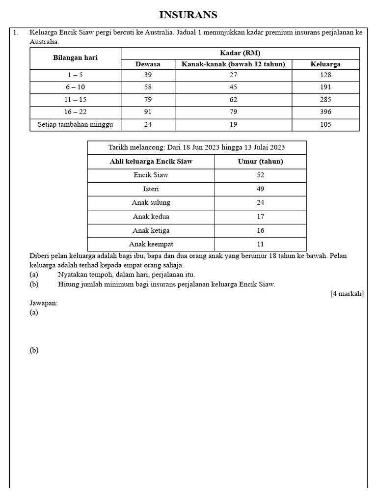 PERCUBAAN SPM 2023 (INSURANS) | PDF