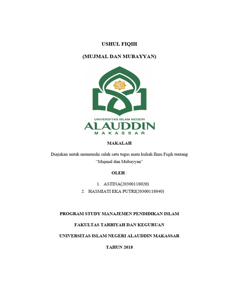 Pemahaman Mujmal dan Mubayyan dalam Ushul Fiqh | PDF | Agama ...