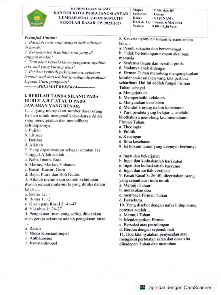 Naskah Soal Ujian Sumatif Kls VI | PDF