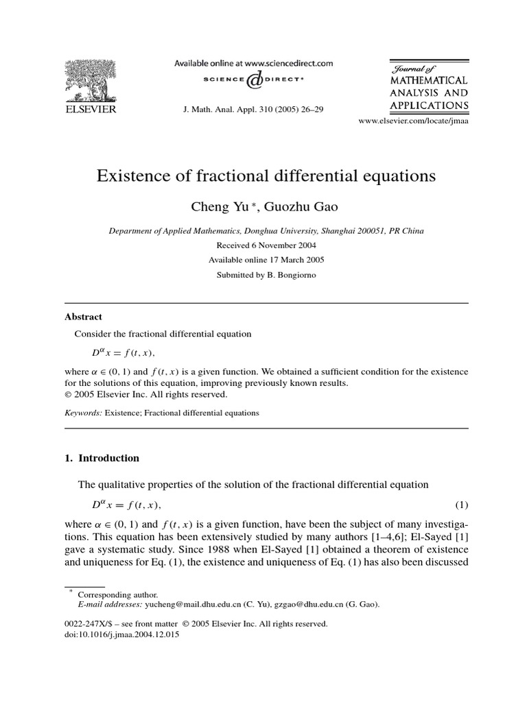 Existence Of Fractional Differential Equations Pdf Equations Function Mathematics
