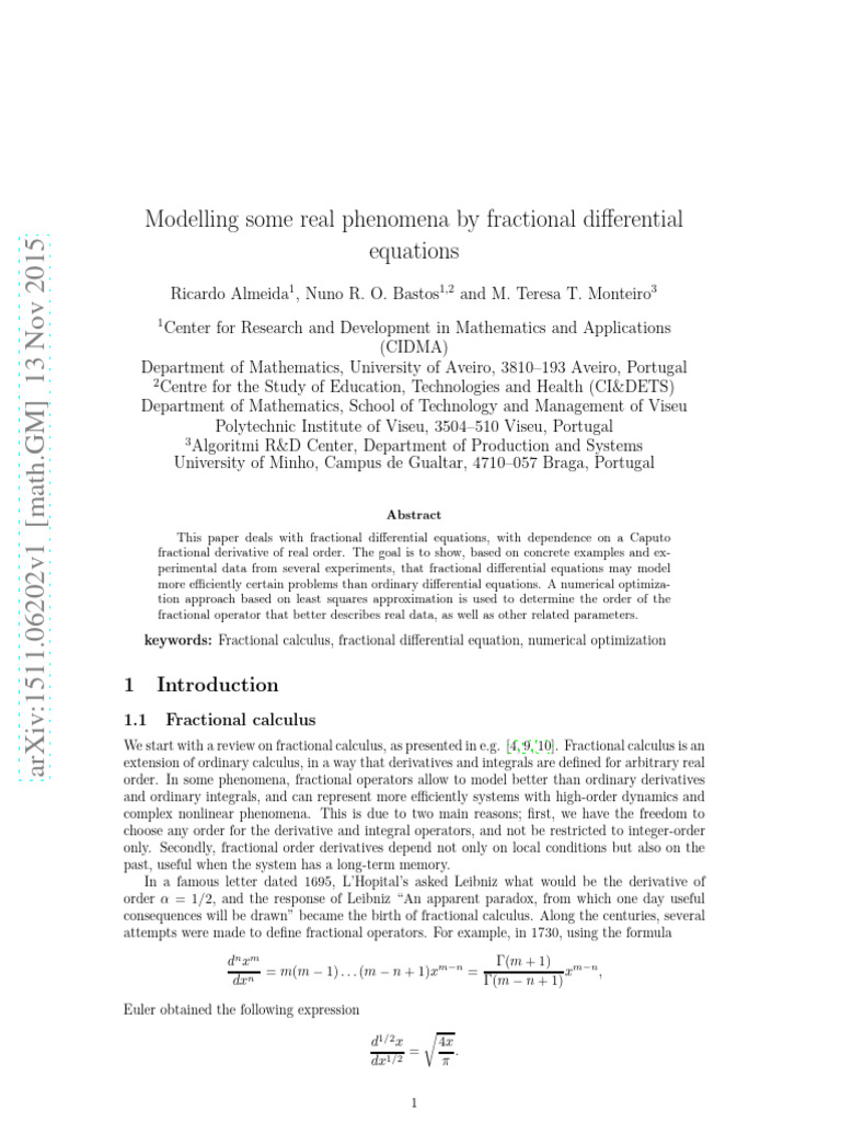 Modelling Some Real Phenomena by Fractional Differential | PDF | Equations | Mathematics