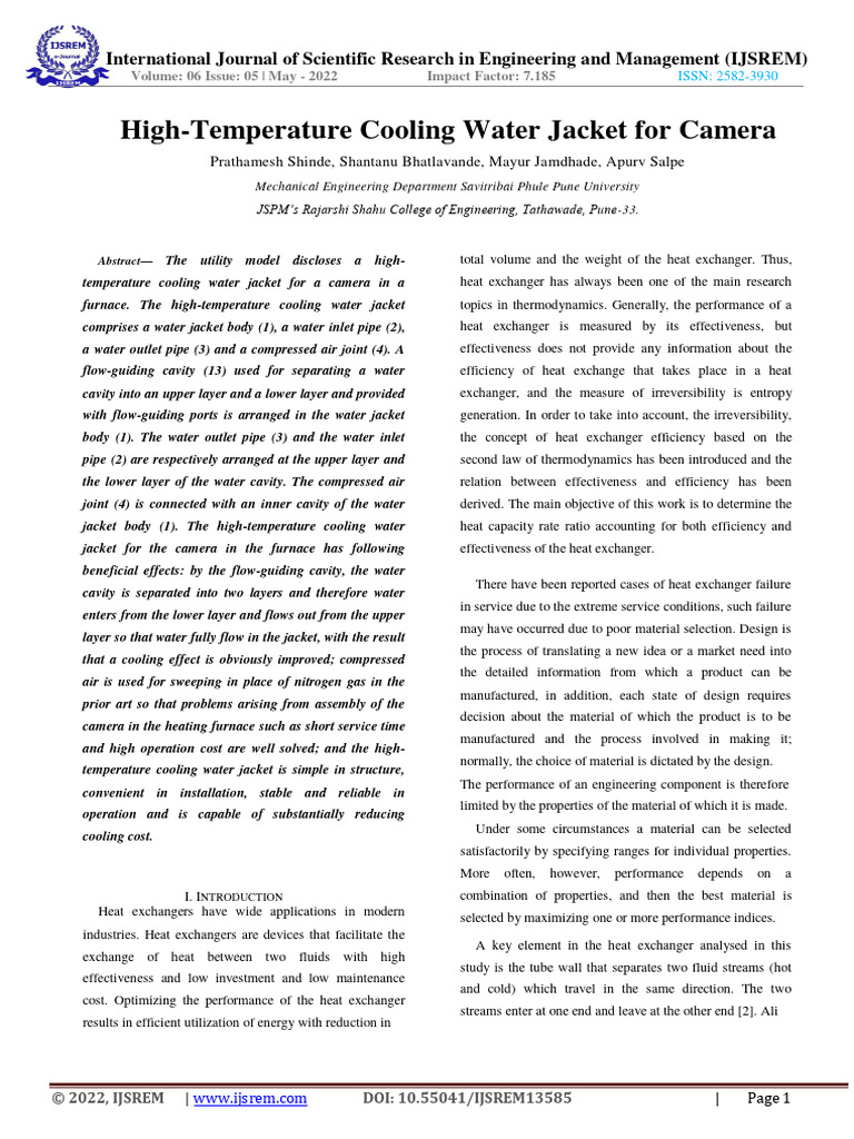 High-Temperature Cooling Water Jacket For Camera | PDF | Heat Exchanger ...