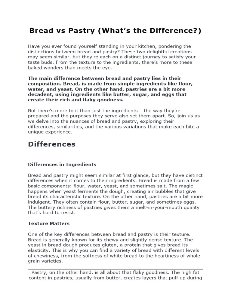 Bread Vs Pastry Differences | PDF | Breads | Baking