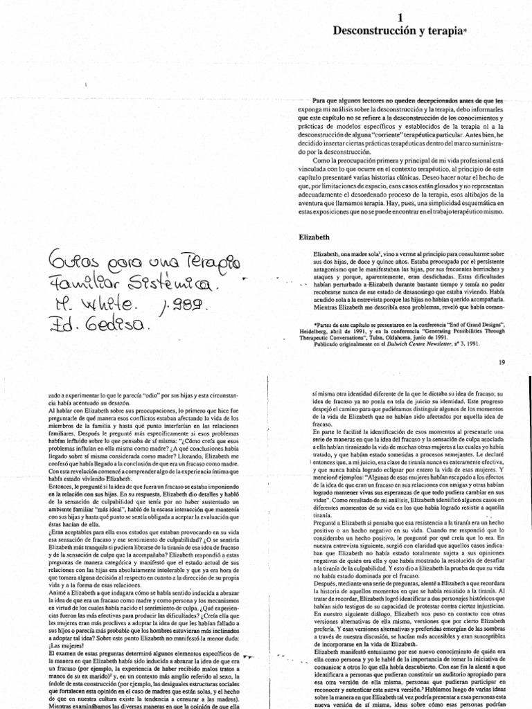 8 White, M. - Guias para Una Terapia Familiar Sistémica. Cap. 1. Deconstrucción y Terapia | PDF ...