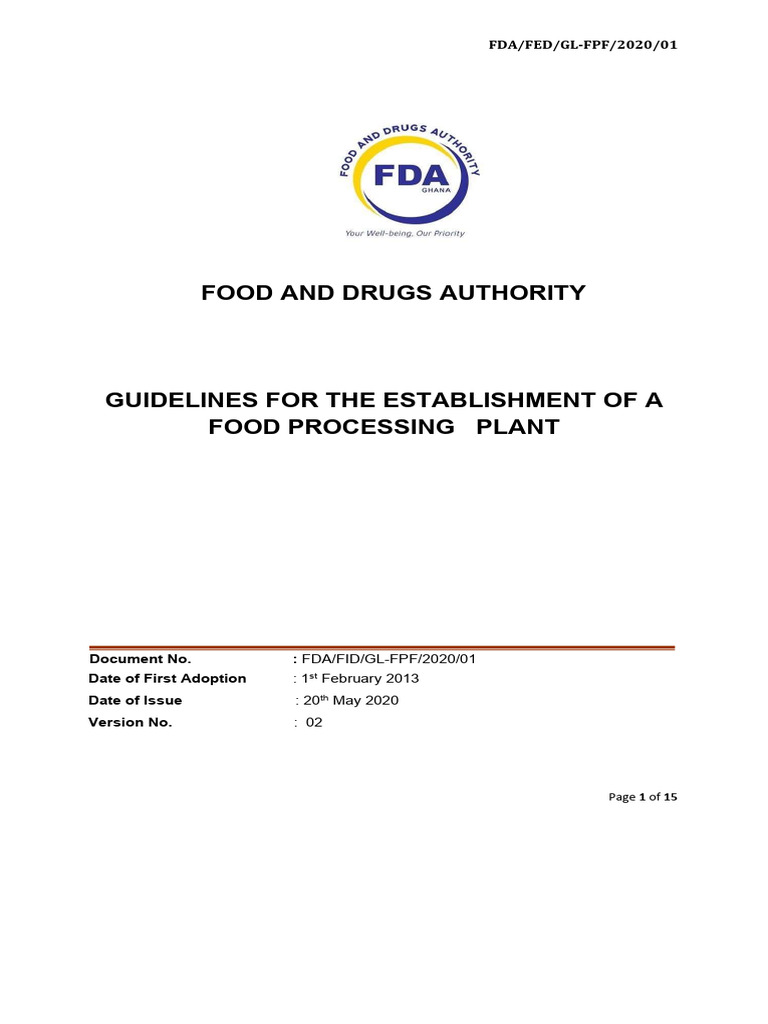 Guidelines For The Establishment of A Food Processing Plant | PDF ...