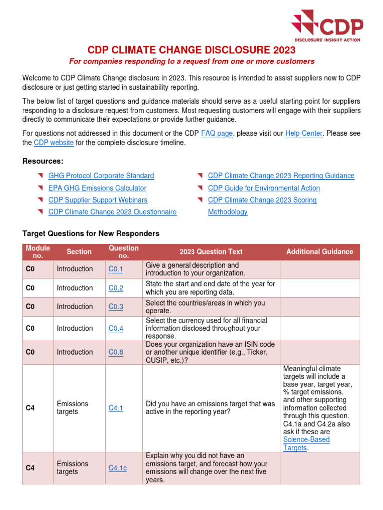 CDP Bite-Sized Climate Guidance For New Disclosers | PDF | Global ...