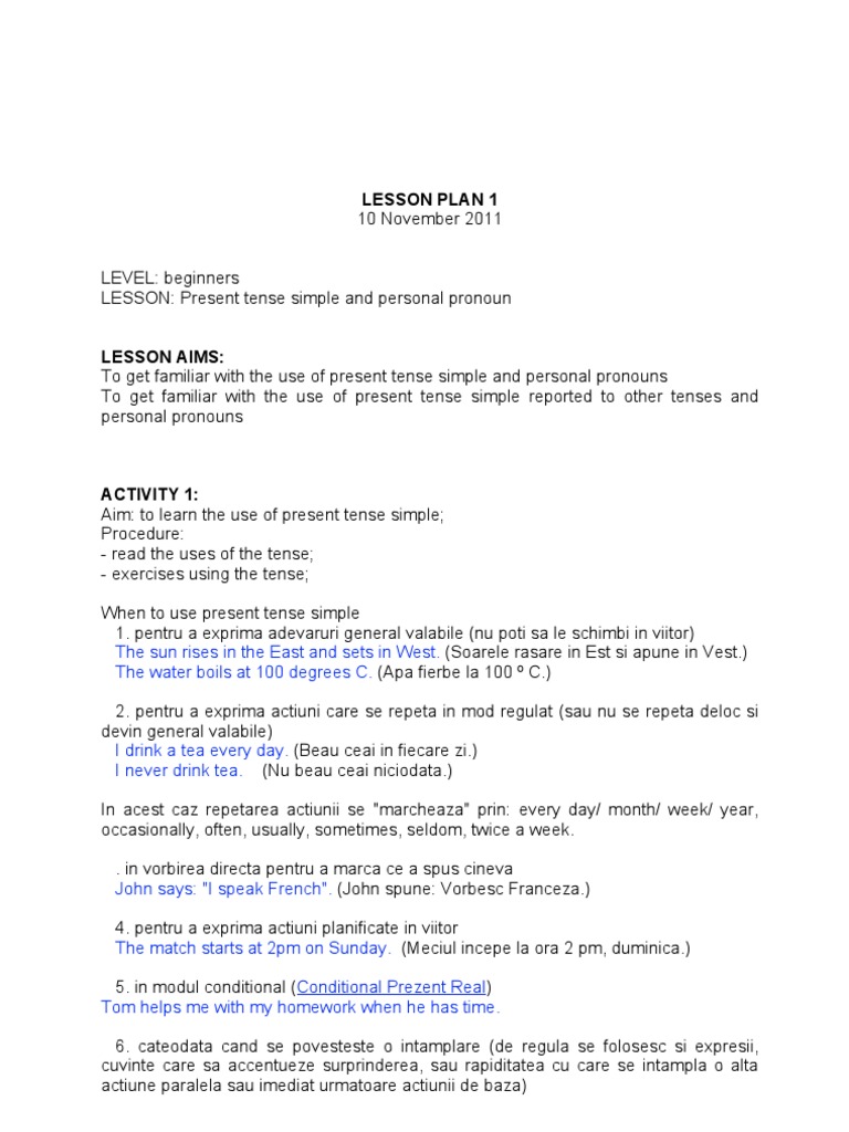Plan de Lectie 1 10nov2011 | PDF