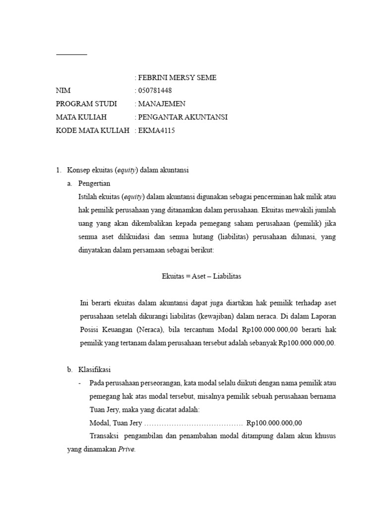 Tugas 1 - Febrini Mersy Seme | PDF | Bisnis | Pengelolaan Keuangan & Uang