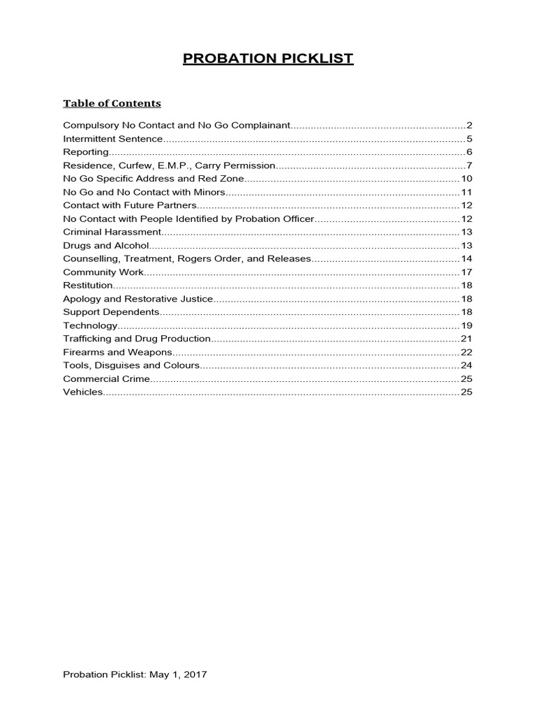 Probation Picklist May 1 2017 - Legal Size - Footnotes | PDF ...