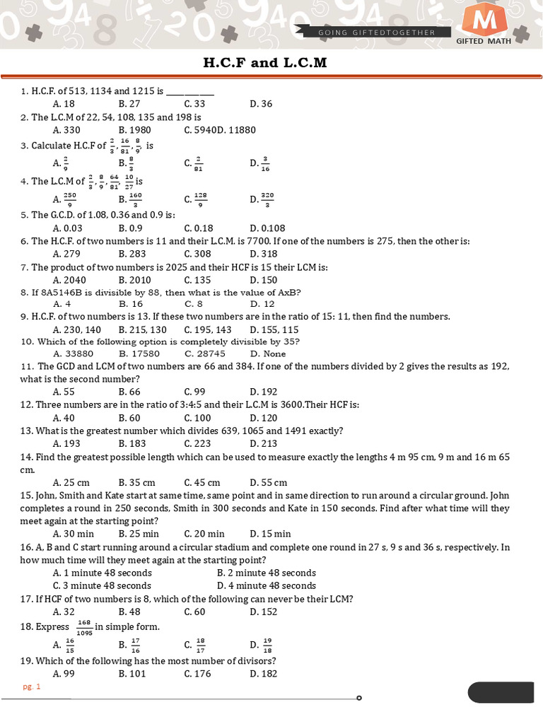 Hcf-Lcm-Test | PDF | Mathematics | Discrete Mathematics