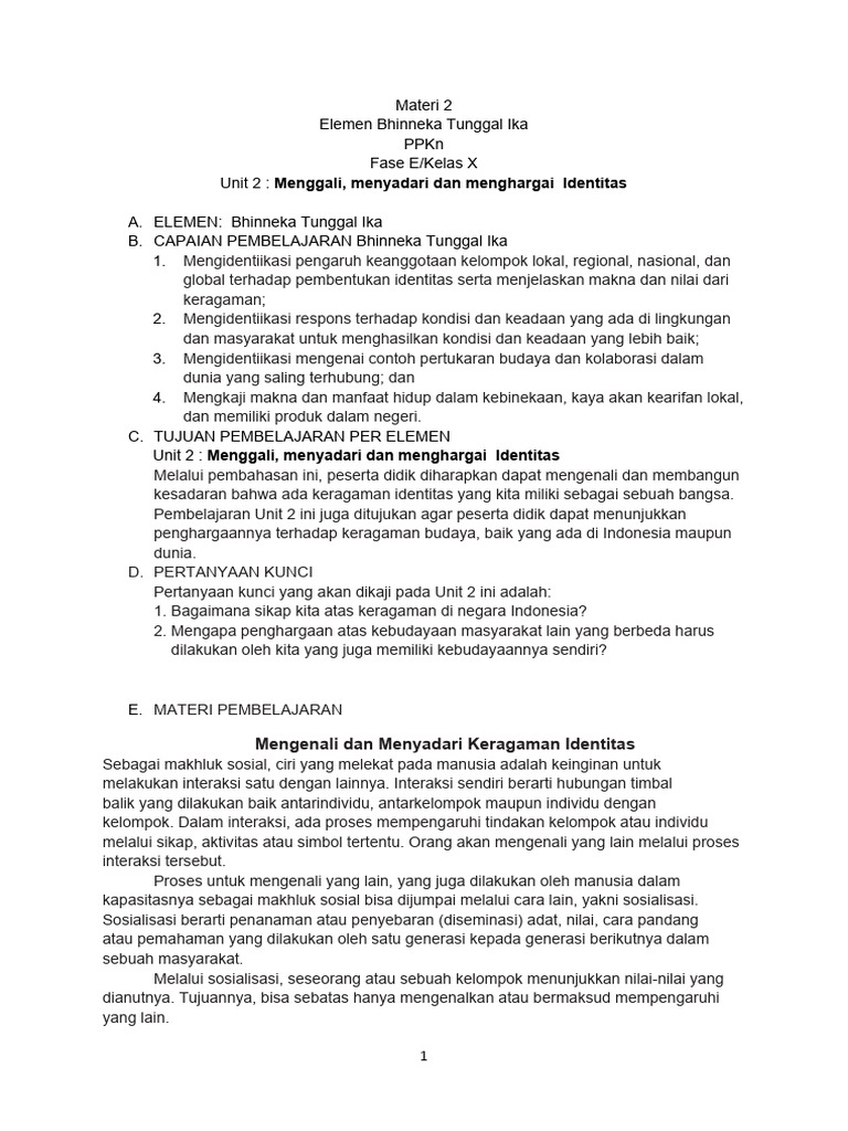 Materi Unit 2 Menggali Menyadari Dan Menghargai Identitas | PDF