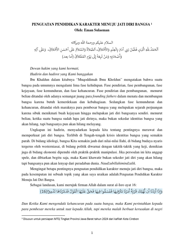 Penguatan Pendidikan Karakter Menuju Jati Diri Bangsa | PDF