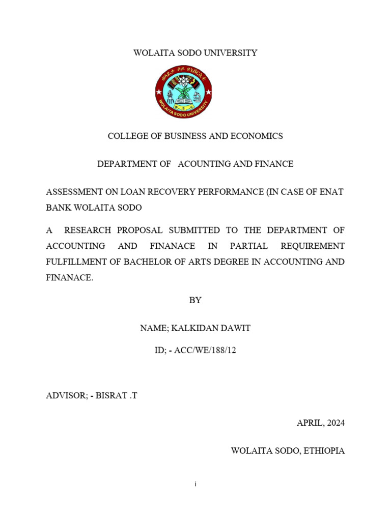 kalkidan dawit proposal | PDF | Loans | Financial Markets