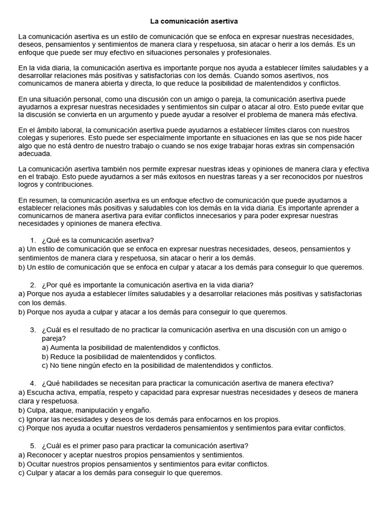 Comunicación Asertiva: Claves y Beneficios | PDF | Sicología ...