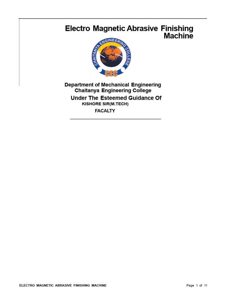 DOC-Electro Magnetic Abrasive Final Year | PDF | Abrasive | Magnetic Field