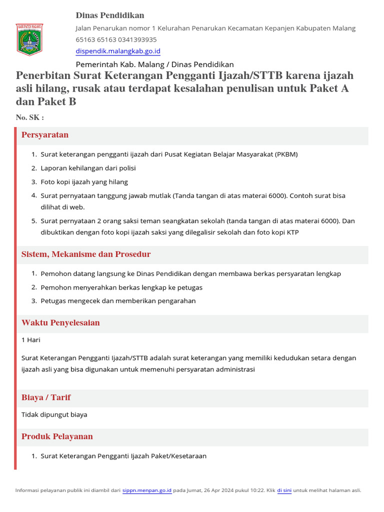 Penerbitan Surat Keterangan Pengganti Ijazah/STTB Karena Ijazah Asli ...