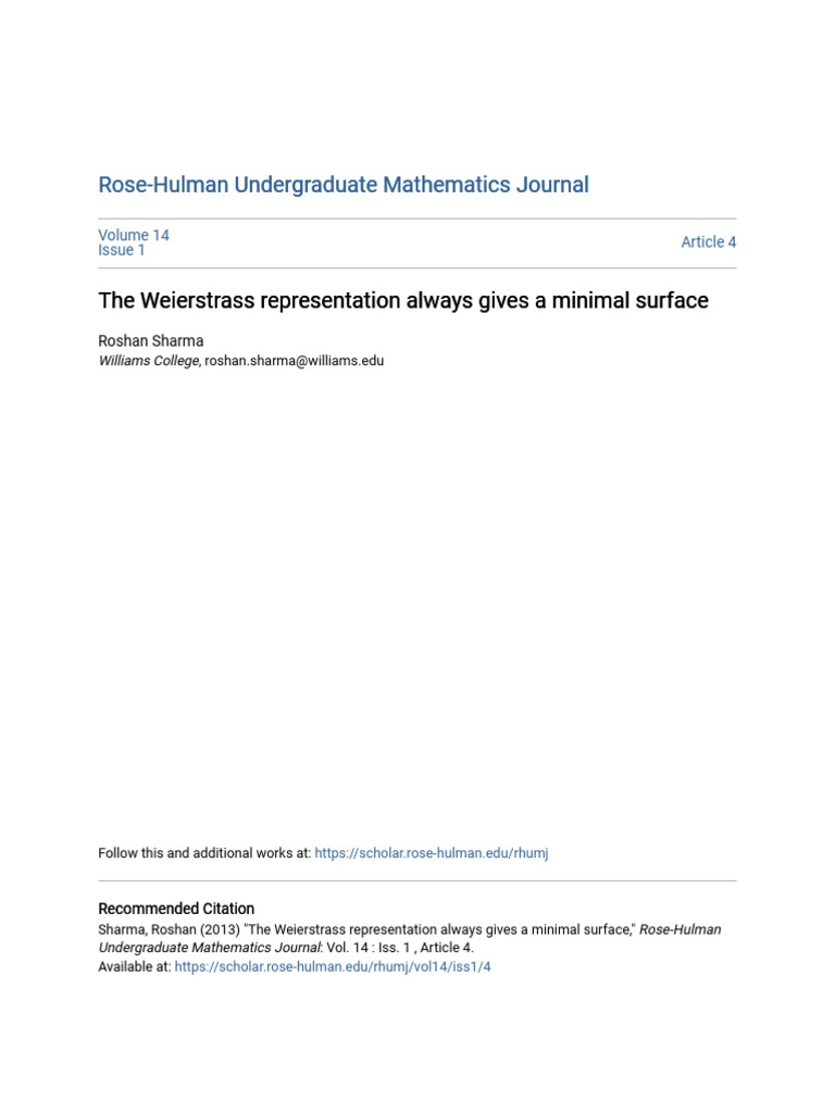 The Weierstrass Representation Always Gives A Minimal Surface | PDF ...