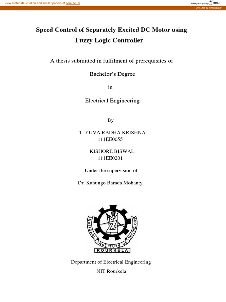 Fuzzy Logic Controller: Speed Control of Separately Excited DC Motor Using | Download Free PDF ...