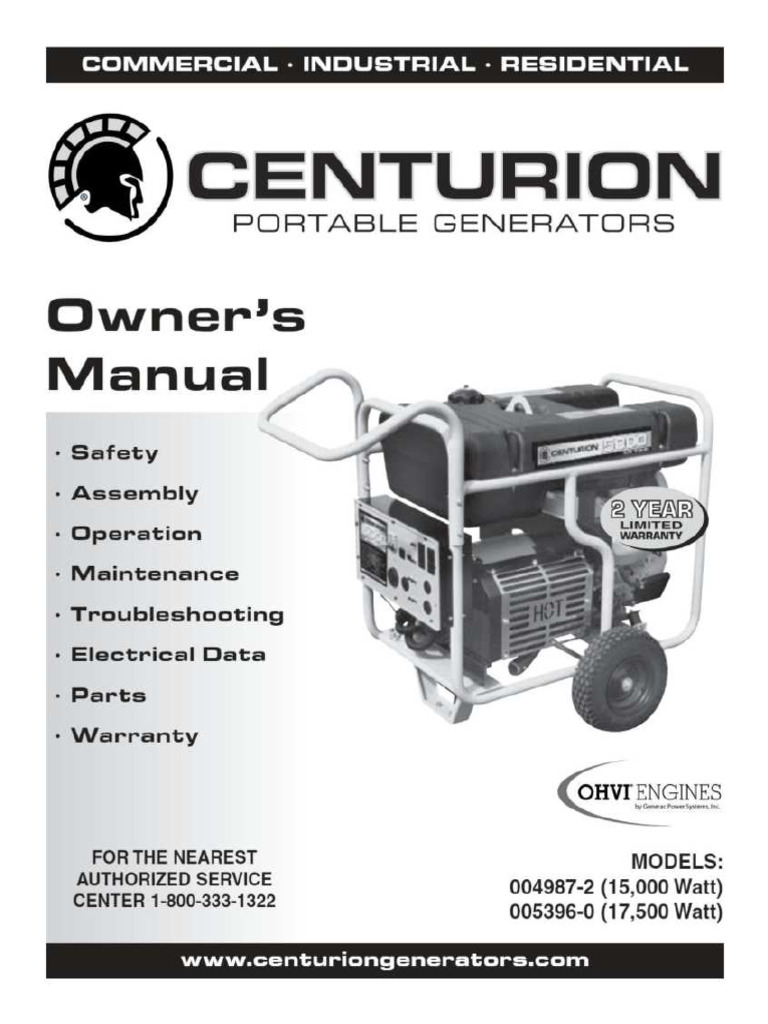 Generac Centurion 15000 0049872 Generador Portátil Manual - Manualzz | PDF