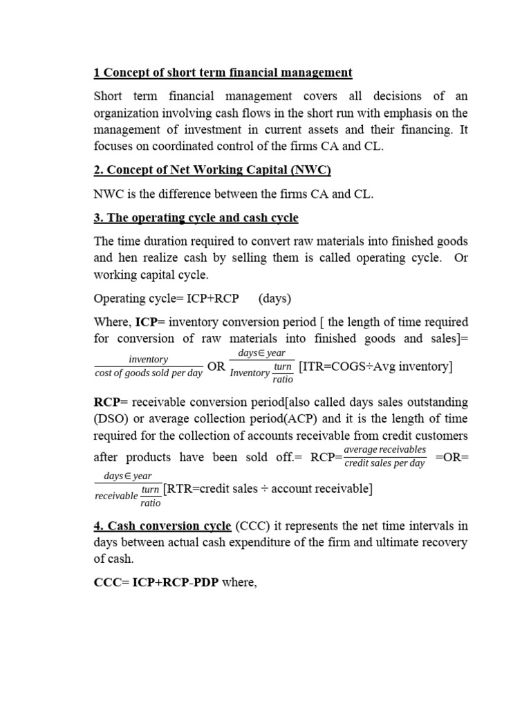 Short Term Financial Planning | PDF | Working Capital | Inventory
