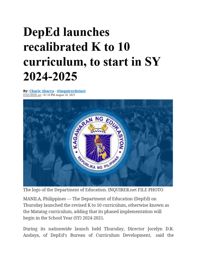 DEPED Matatag Curriculum | PDF