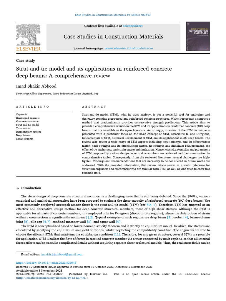 Strut-and-tie model and its applications in reinforced concrete deep ...