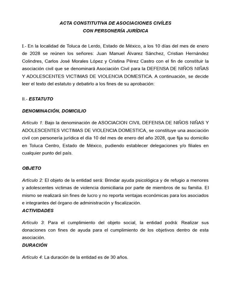 Acta Constitutiva Asociaciones Civiles | Descargar gratis PDF | Comisión Europea | Documento de ...
