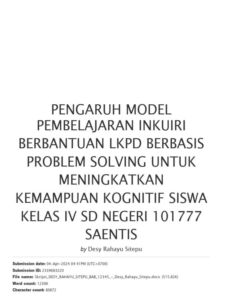 Pengaruh Model Pembelajaran Inkuiri Berbantuan LKPD Berbasis Problem Solving Untuk Meningkatkan ...