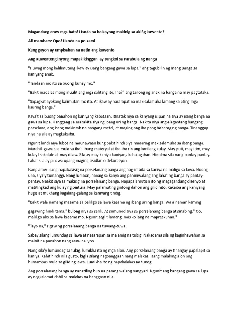 Filipino Parabula NG Banga | PDF