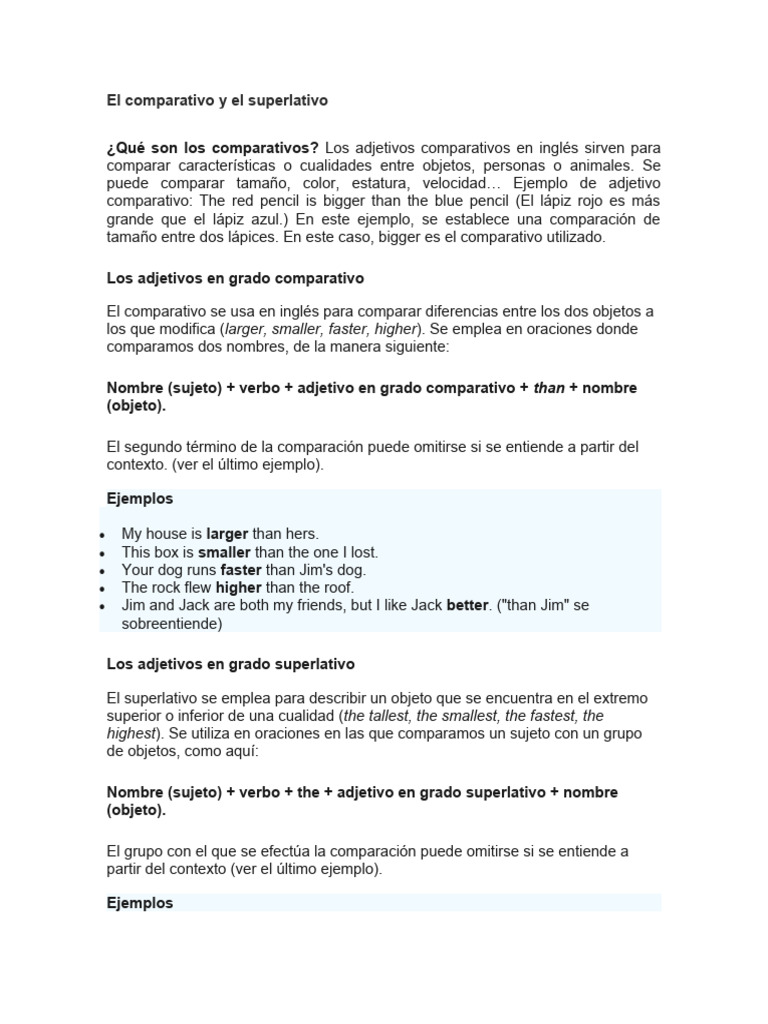 El Comparativo y El Superlativo | PDF | Adjetivo | Unidades Semánticas