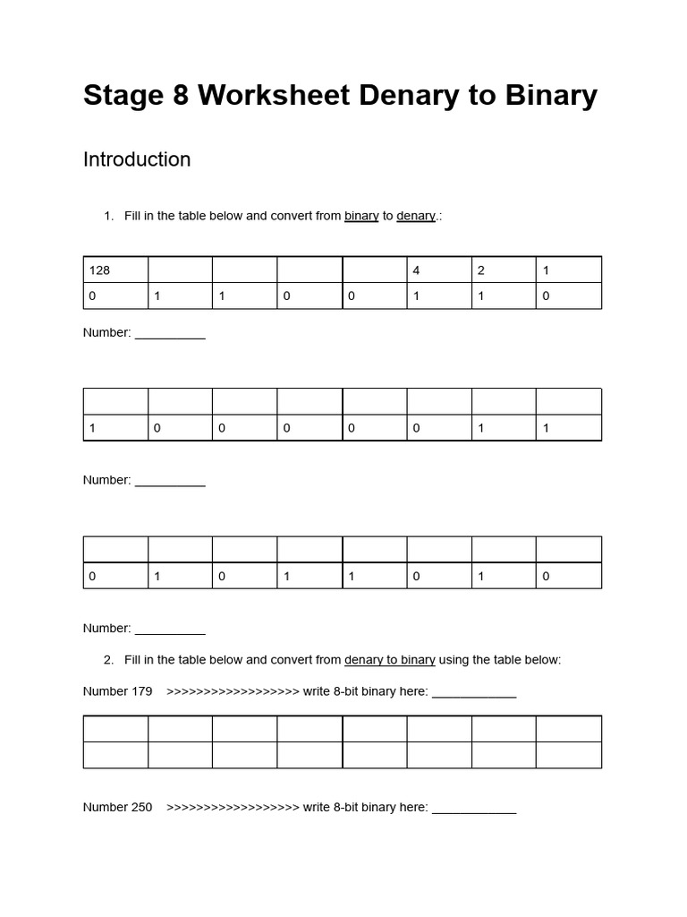 Stage 8 Cambridge ICT Denary and Binary Worksheet | PDF | Computer ...