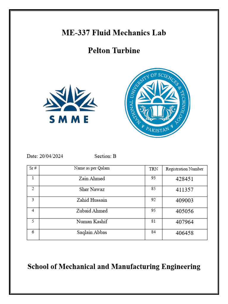 Lab 7 Pelton Turbine | PDF | Turbine | Flow Measurement