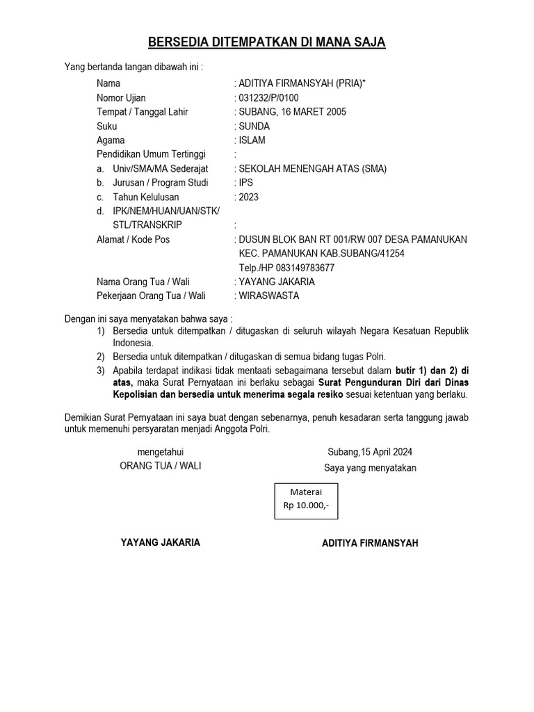 SURAT SIAP DITEMPATKAN DIMANA SAJA AF | PDF