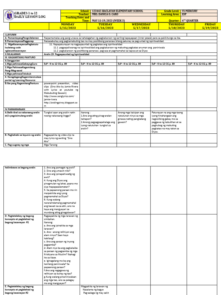 DLL - Esp 6 - Q4 - W3 | PDF