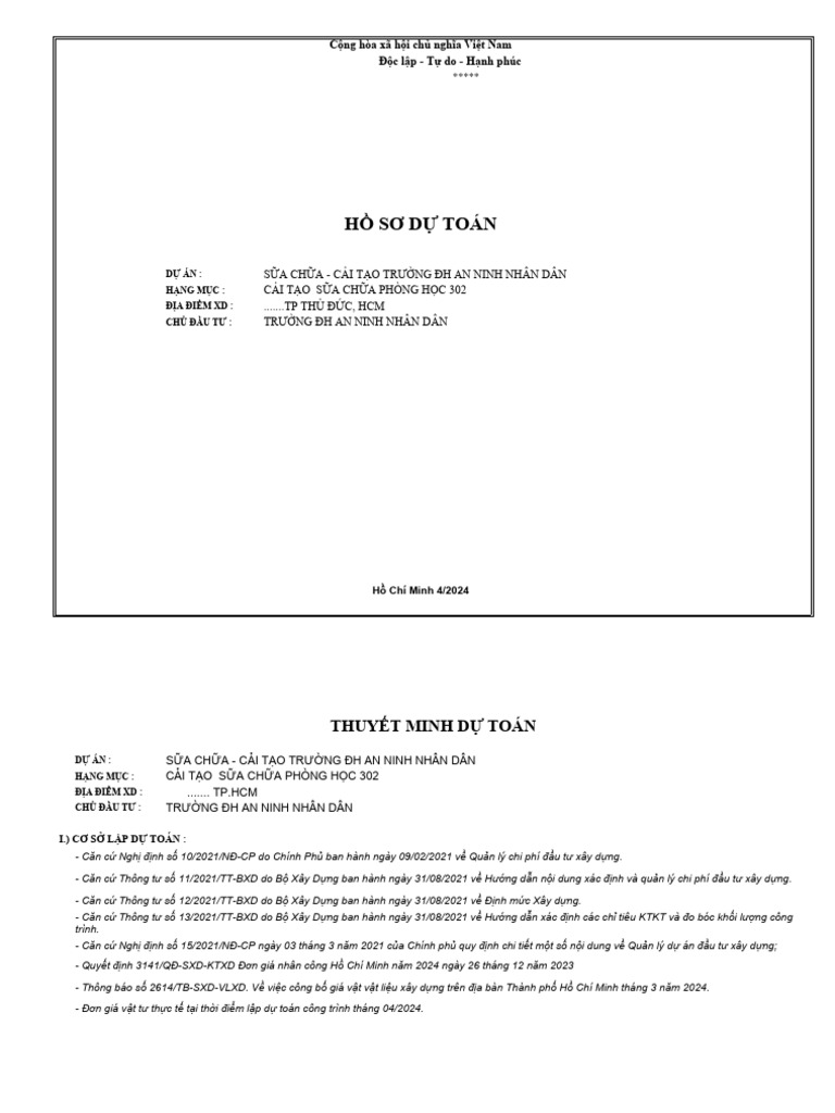 18.04 sua- PHÒNG 302- TỔNG HỢP KINH PHÍ CẢI TẠO CAND (1) | PDF