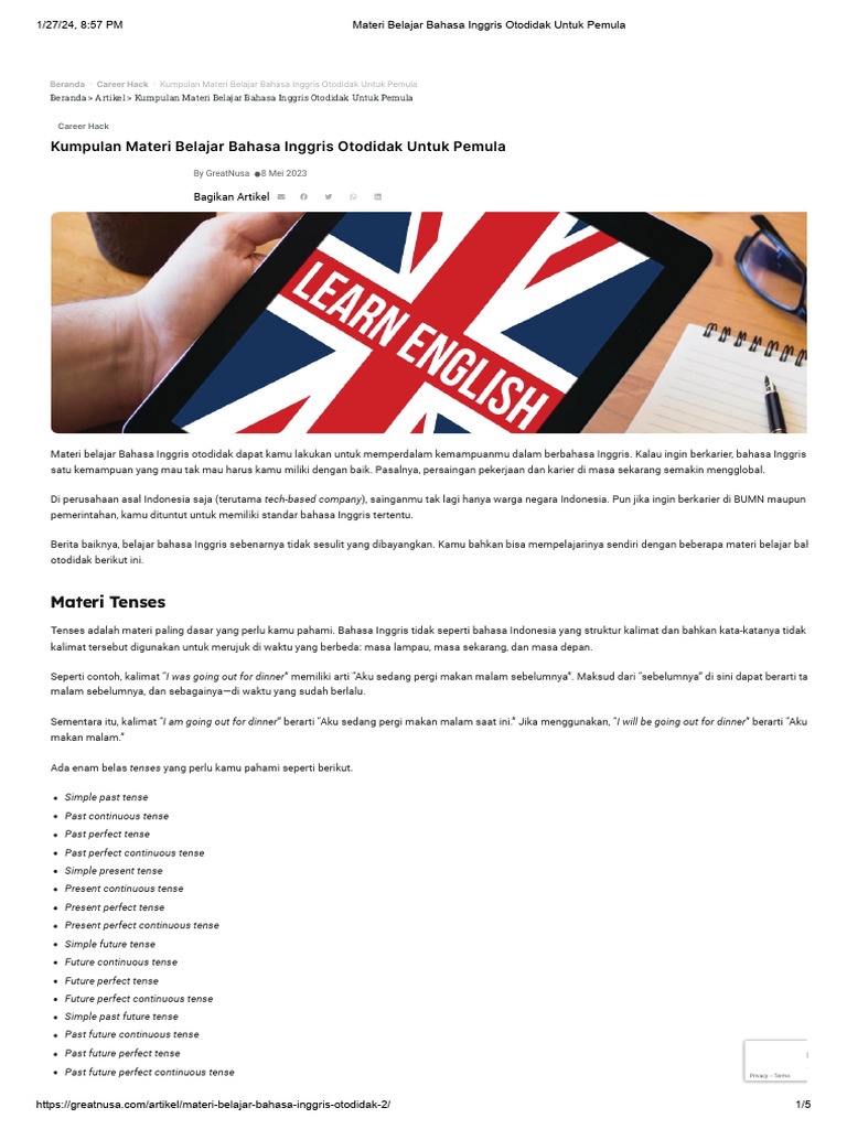 Materi Belajar Bahasa Inggris Otodidak Untuk Pemula | PDF | Karier & Perkembangan | Seni ...