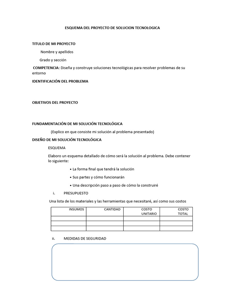 Esquema de Proyecto de Solucion Tecnologica | PDF