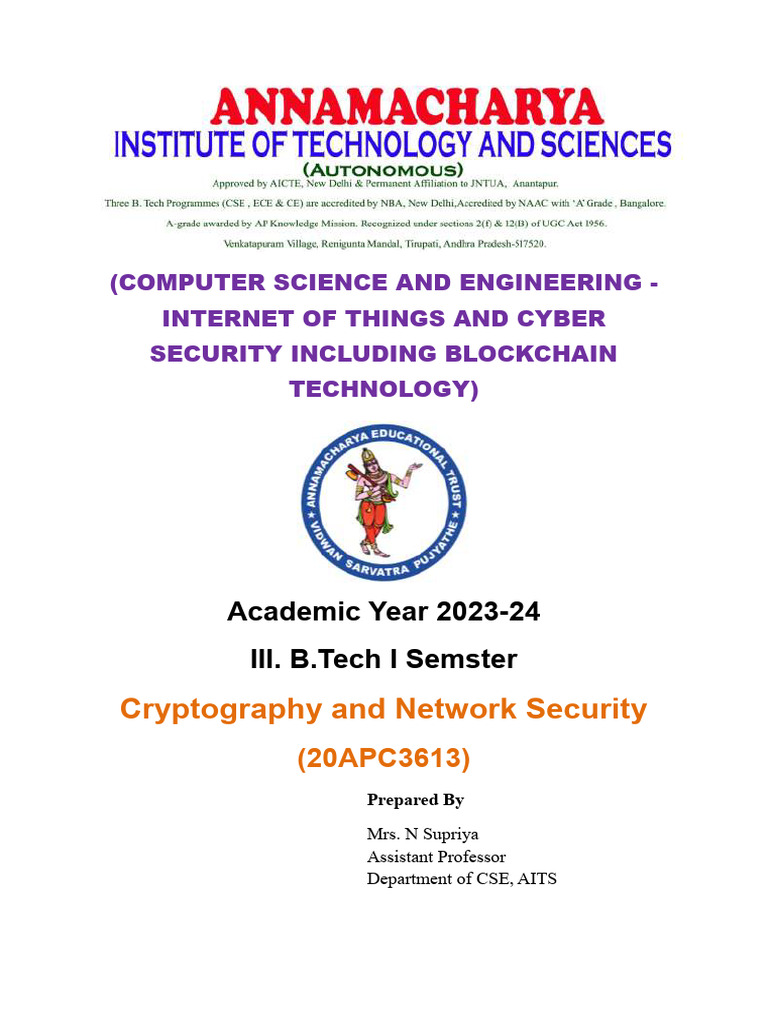 Cryptography and Network Security | PDF | Key (Cryptography) | Cryptography