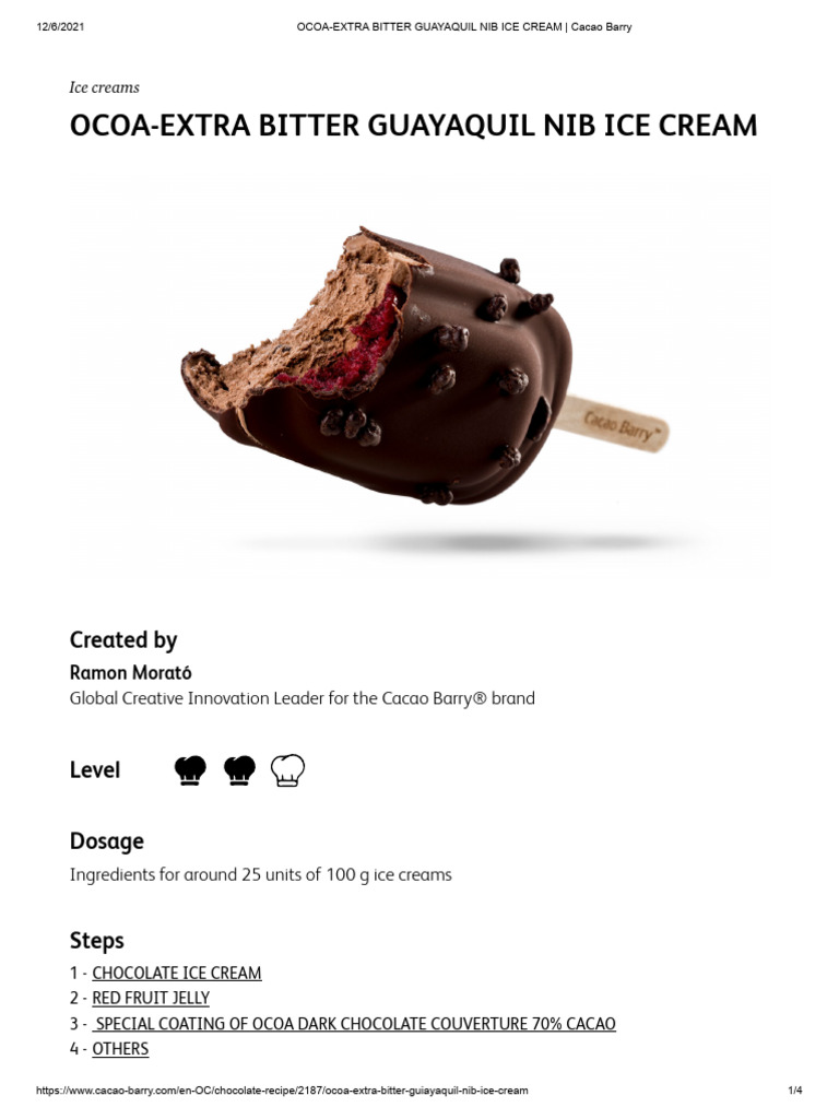 OCOA-EXTRA BITTER GUAYAQUIL NIB ICE CREAM - Cacao Barry | PDF ...