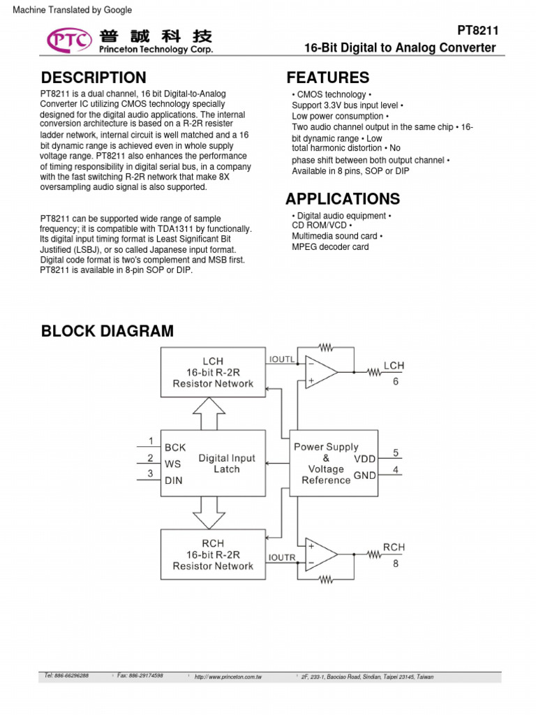 PT8211 16-Bit DAC Overview | PDF | Digital To Analog Converter ...