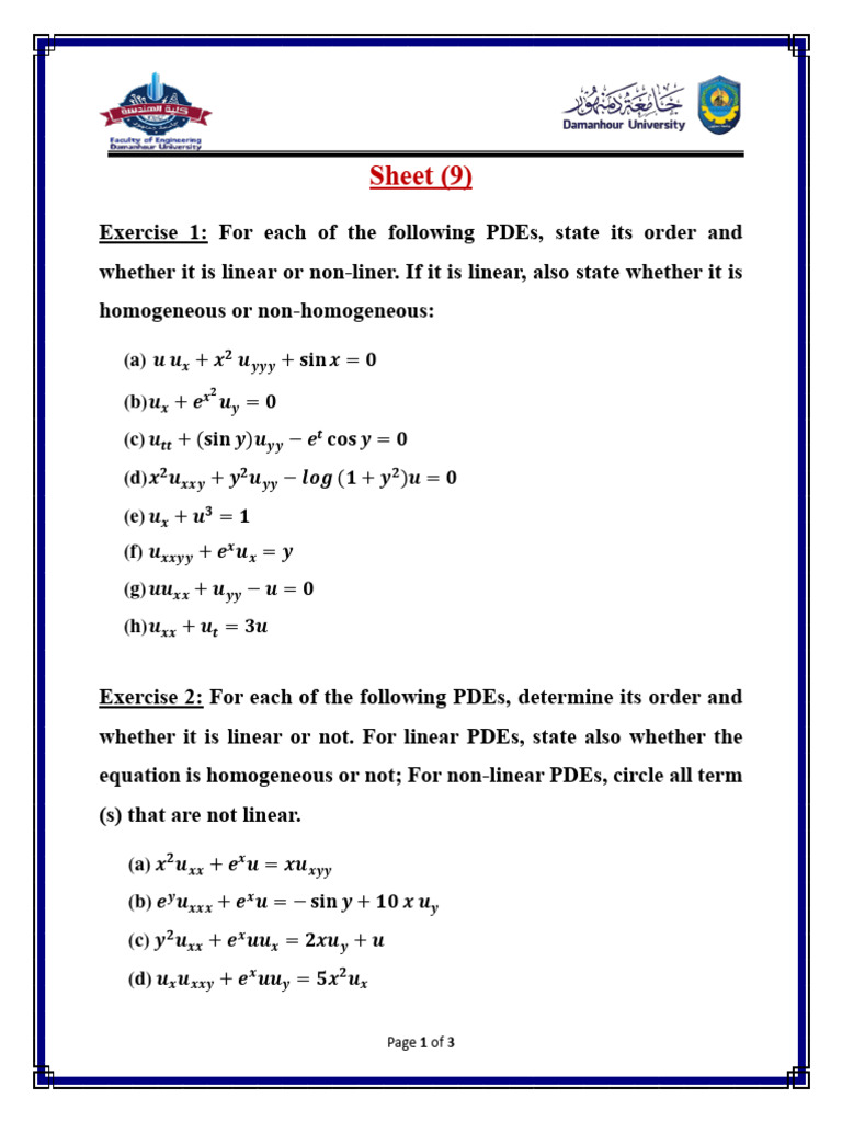 Sheet 9_Math.4 | PDF | Partial Differential Equation | Differential Calculus