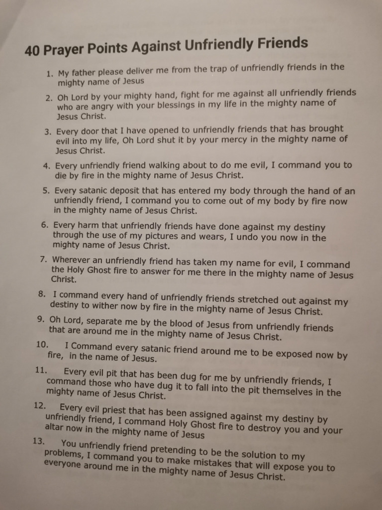 Prayer Points Against Unfriendly Friends | PDF
