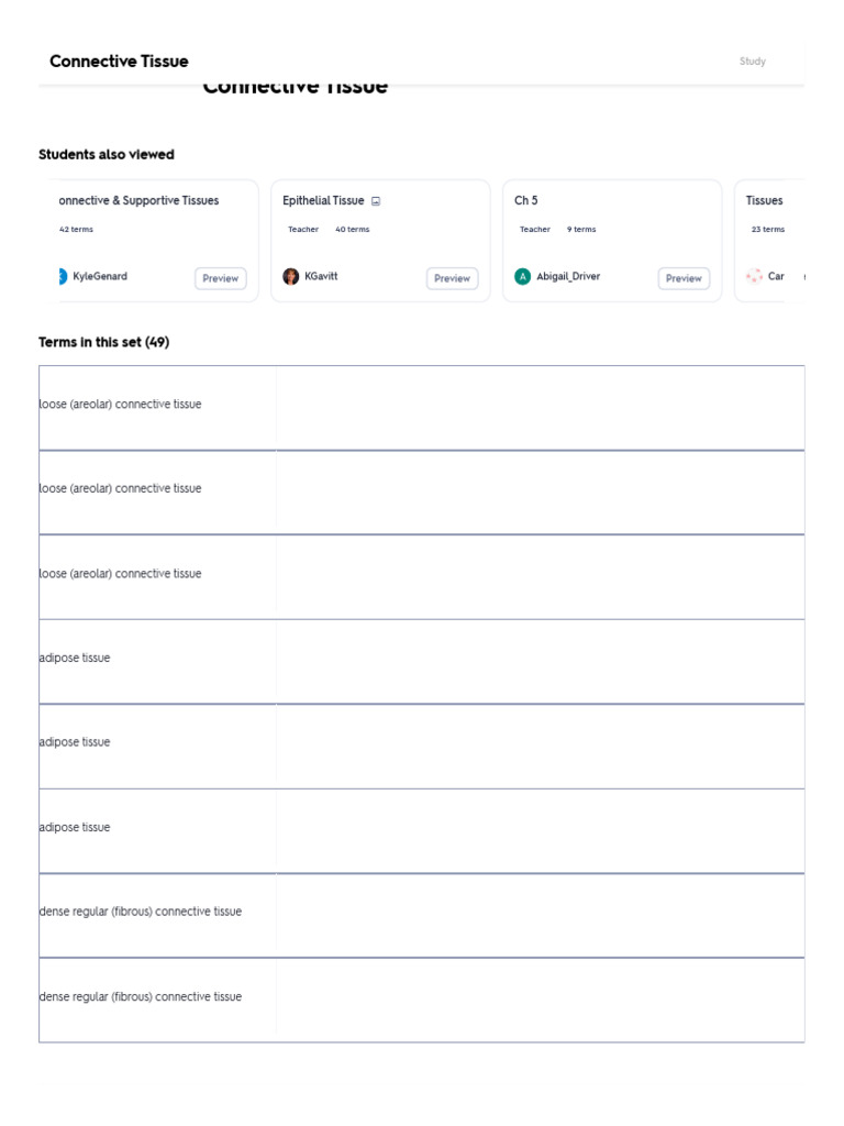 Connective Tissue Study Guide | PDF | Connective Tissue | Tissue (Biology)