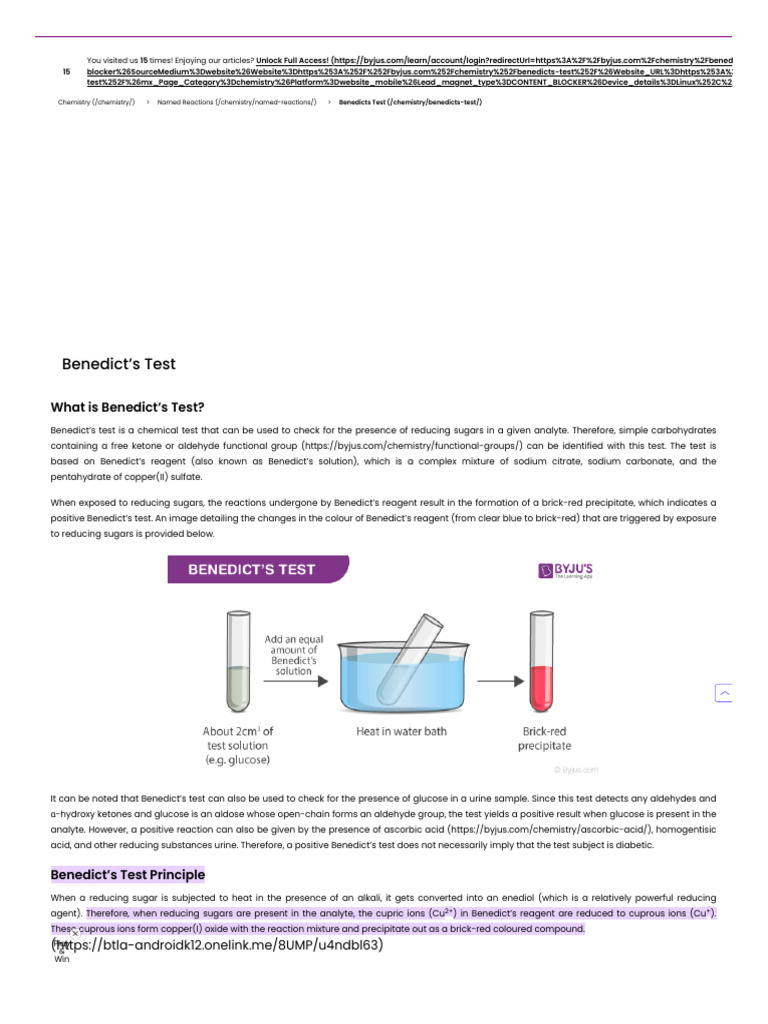 Benedict's Test - Reagent Preparation, Principle, Procedure, Reaction ...
