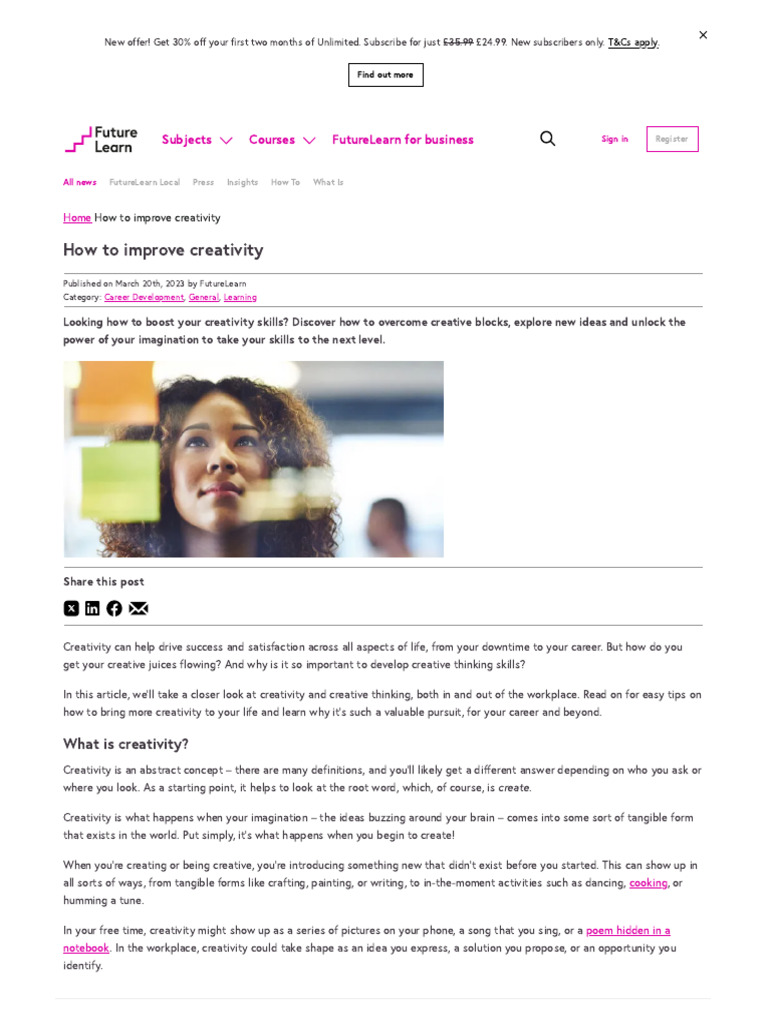 How to improve creativity & creative thinking - FutureLearn | PDF | Creativity | Thought