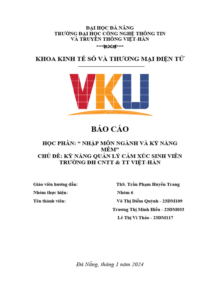 Báo cáo kỹ năng quản lý cảm xúc sinh viên ĐH CNTT & TT Việt - Hàn | PDF