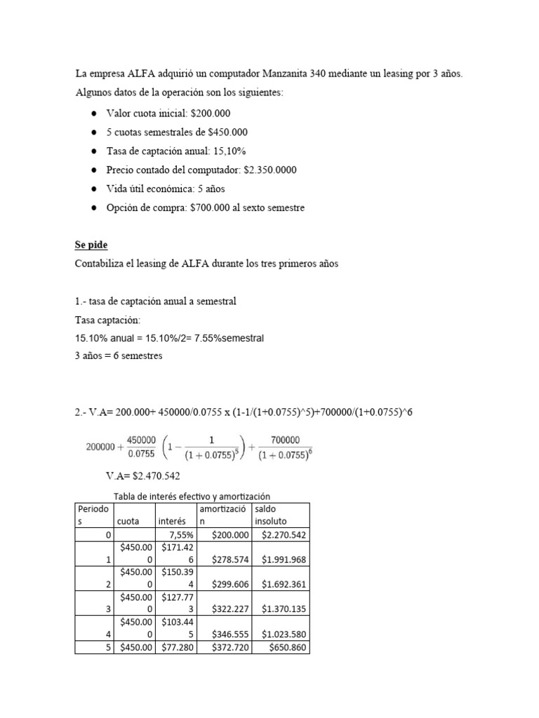 Ejercicio Leasing | PDF | Inversiones | Contabilidad financiera
