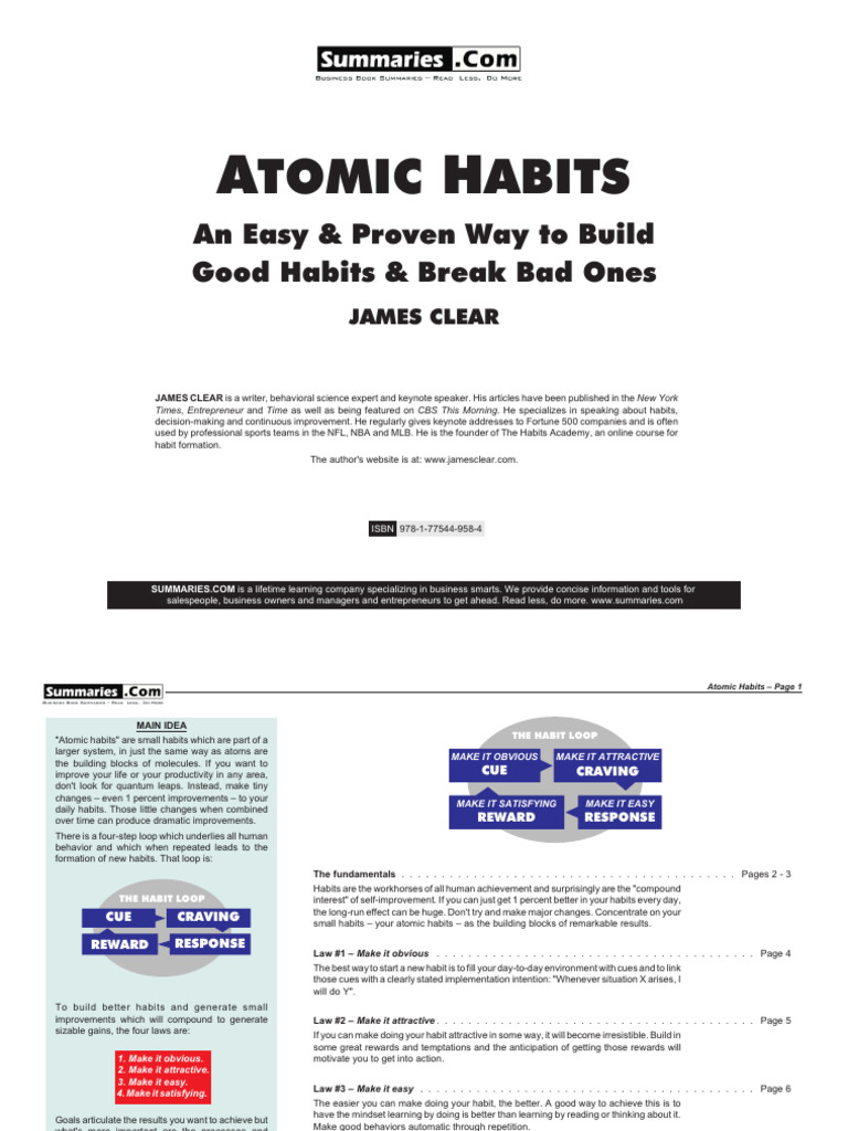 Summary of Atomic Habits - James Clear | PDF | Habits | Self Control